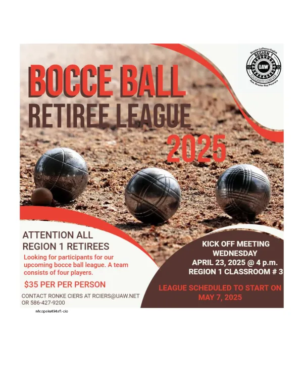 Bocce Ball Retiree League Kick-Off Meeting | UAW Region 1