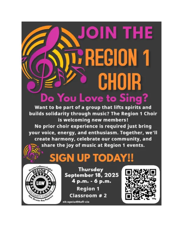 Region 1 Choir – New Member Sign-Up 🎶 Let Your Voice Be Heard! 🎶 | UAW ...